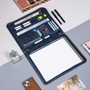 Navy Blue Leather Portfolio Organizer,personalized Pu Leather Padfolio ...