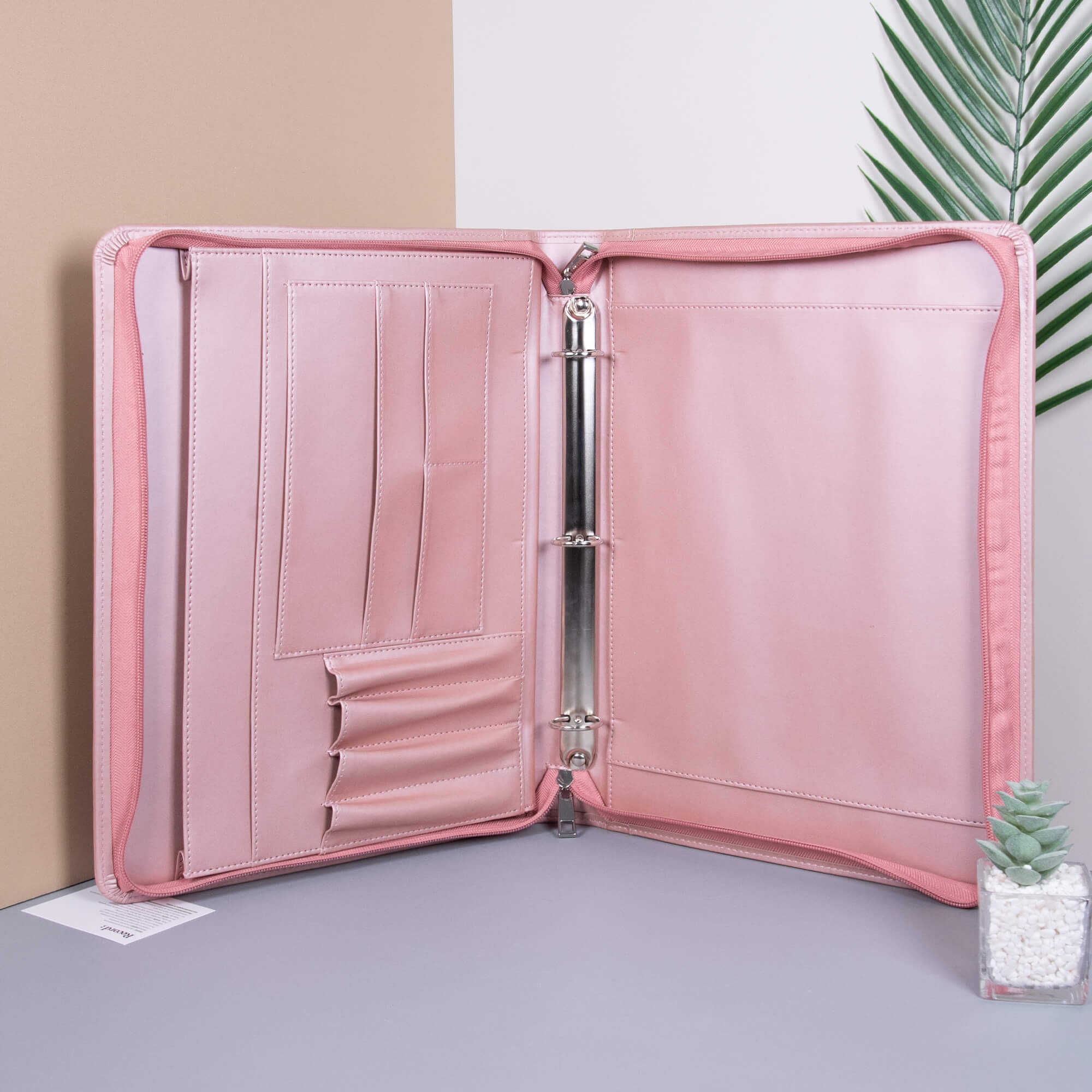 Personalized Pink PU Leather Portfolio for Women,3 Ring Binder Notepad ...