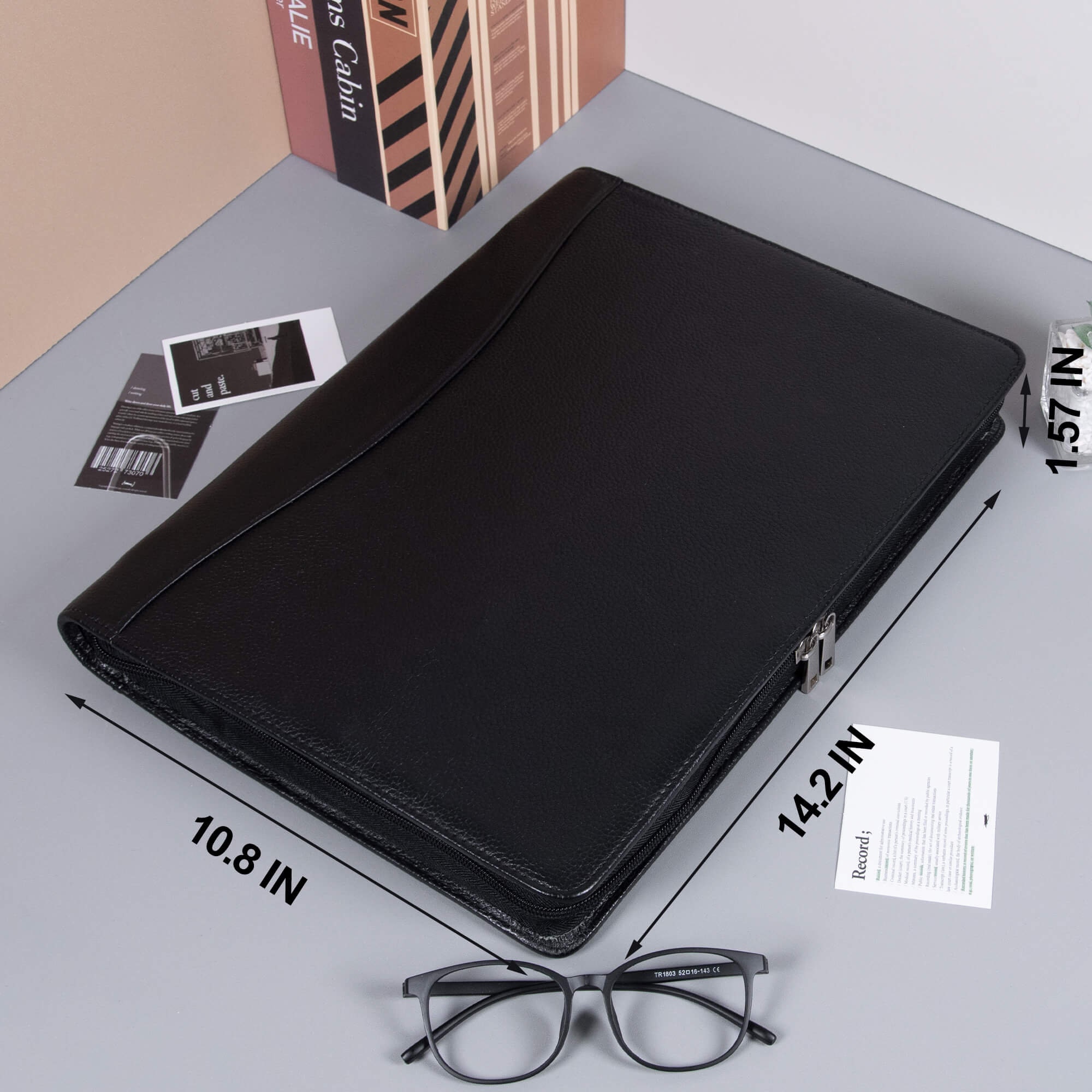 Personalized A4 Black Full Cowhide Portfolio,embossed Genuine Leather ...