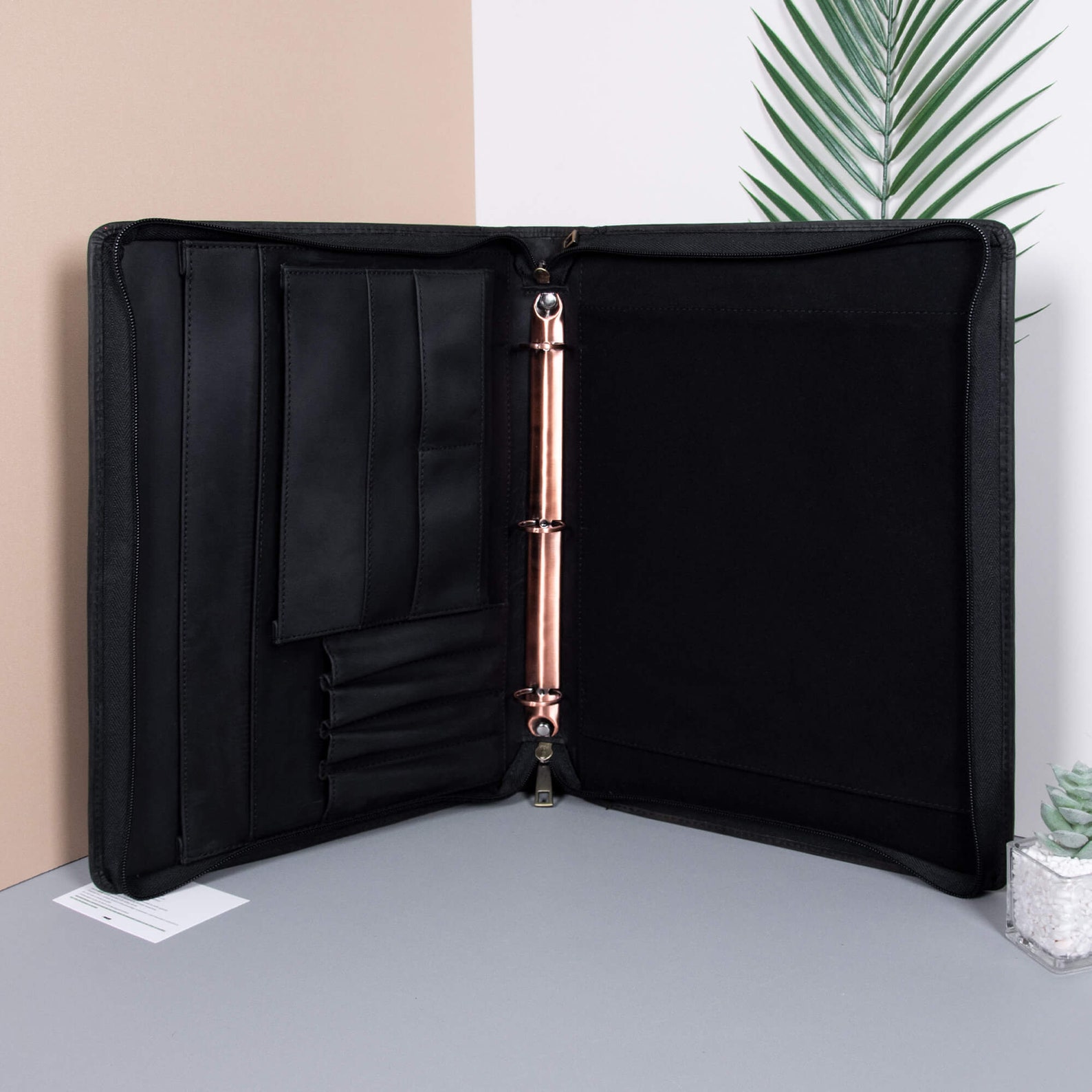 Personalized Black Crazy Horse Leather Portfolio With 3R Binder, Office ...