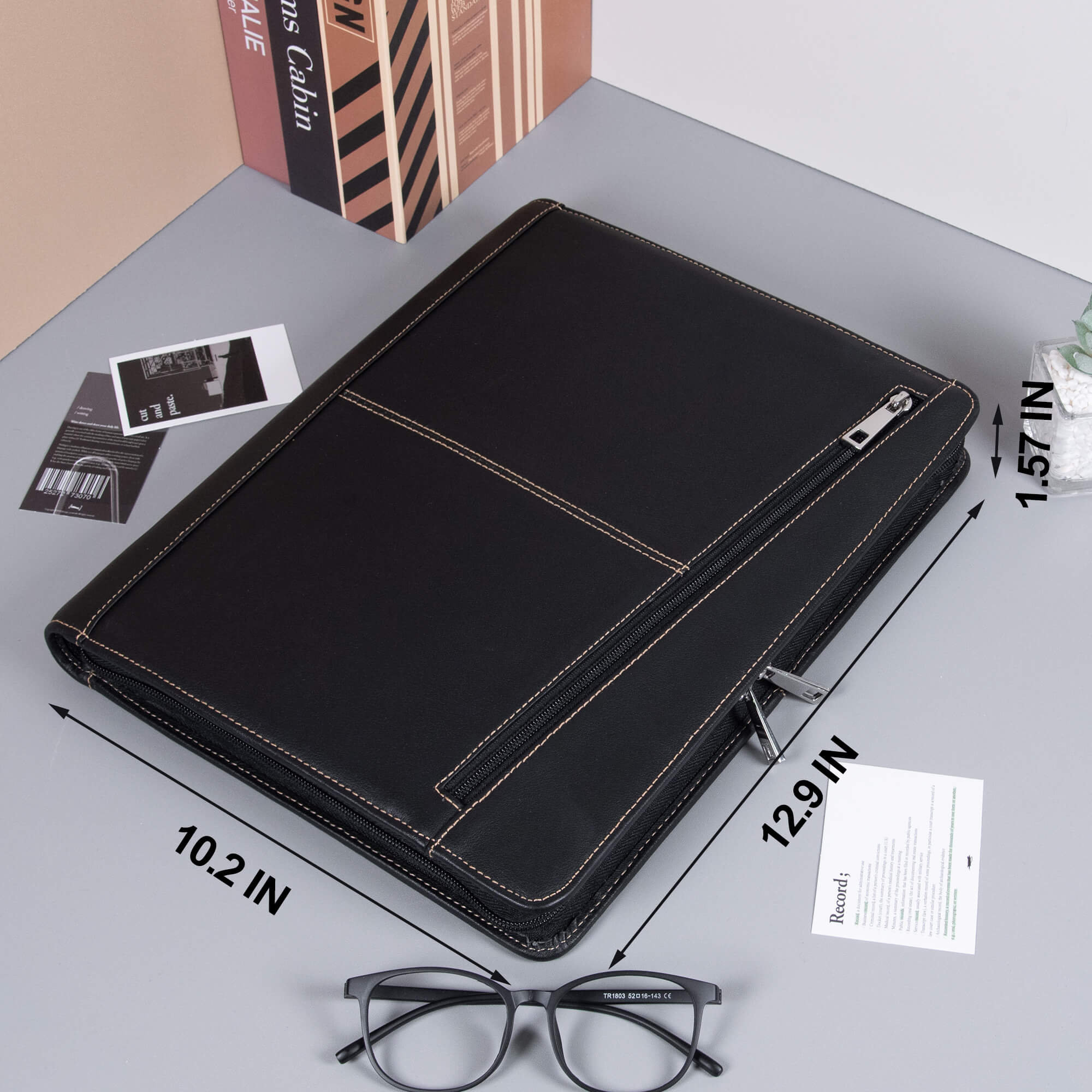 Personalized Black Cowhide Portfolio With Zipper, Custom Genuine ...