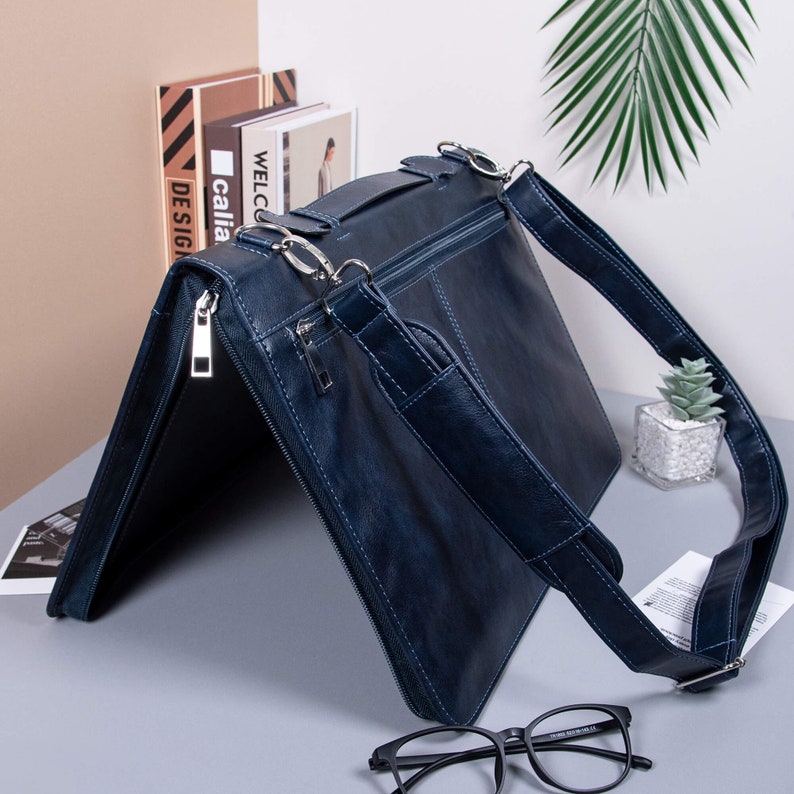 Personalized Navy Blue Leather Portfolio,engraved Portfolio for Him ...