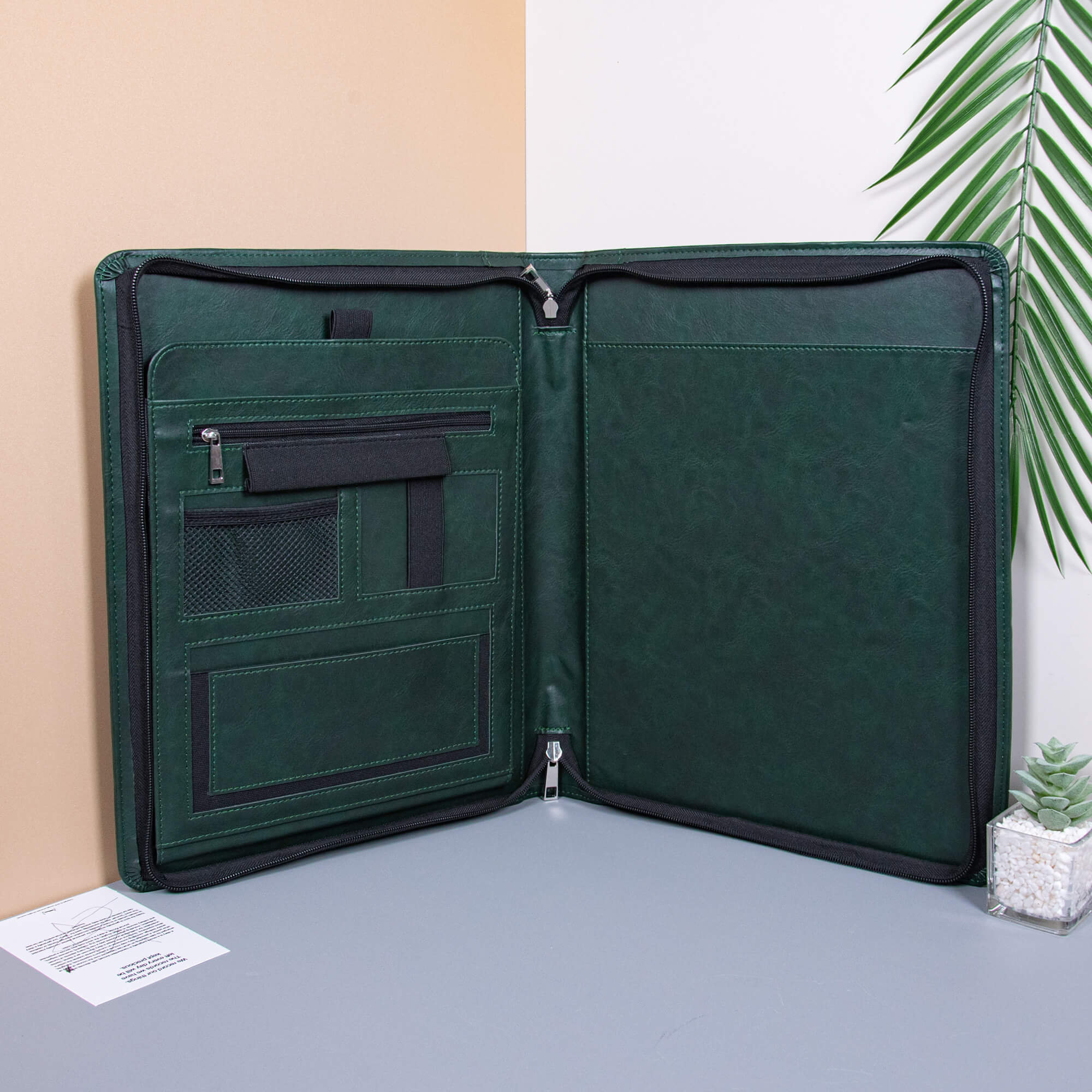 Personalized Dark Green Pu Leather Portfolio,custom Notepad Holder With ...