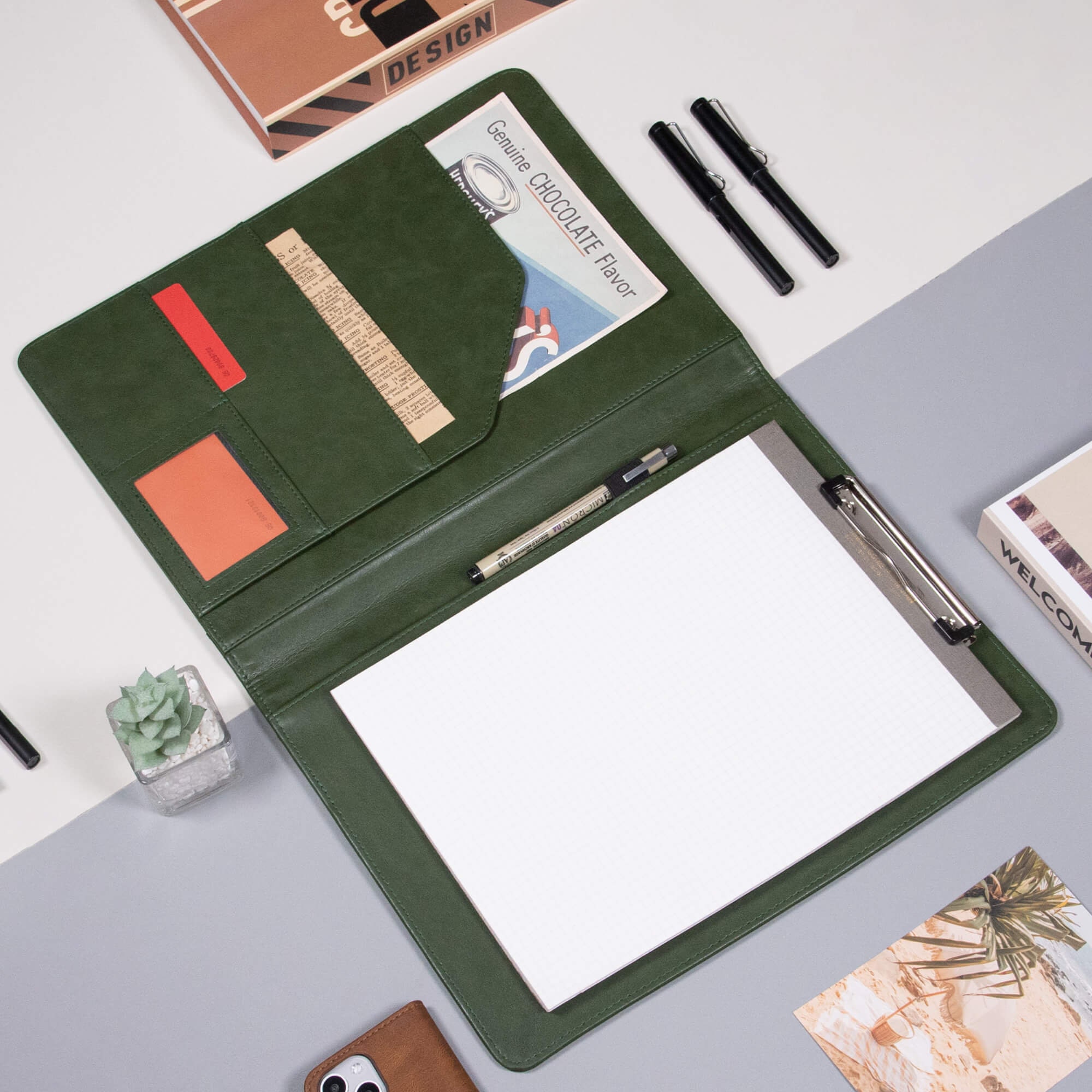 Personalized Vegan Leather Journal With Clipboard,custom Green Leather ...
