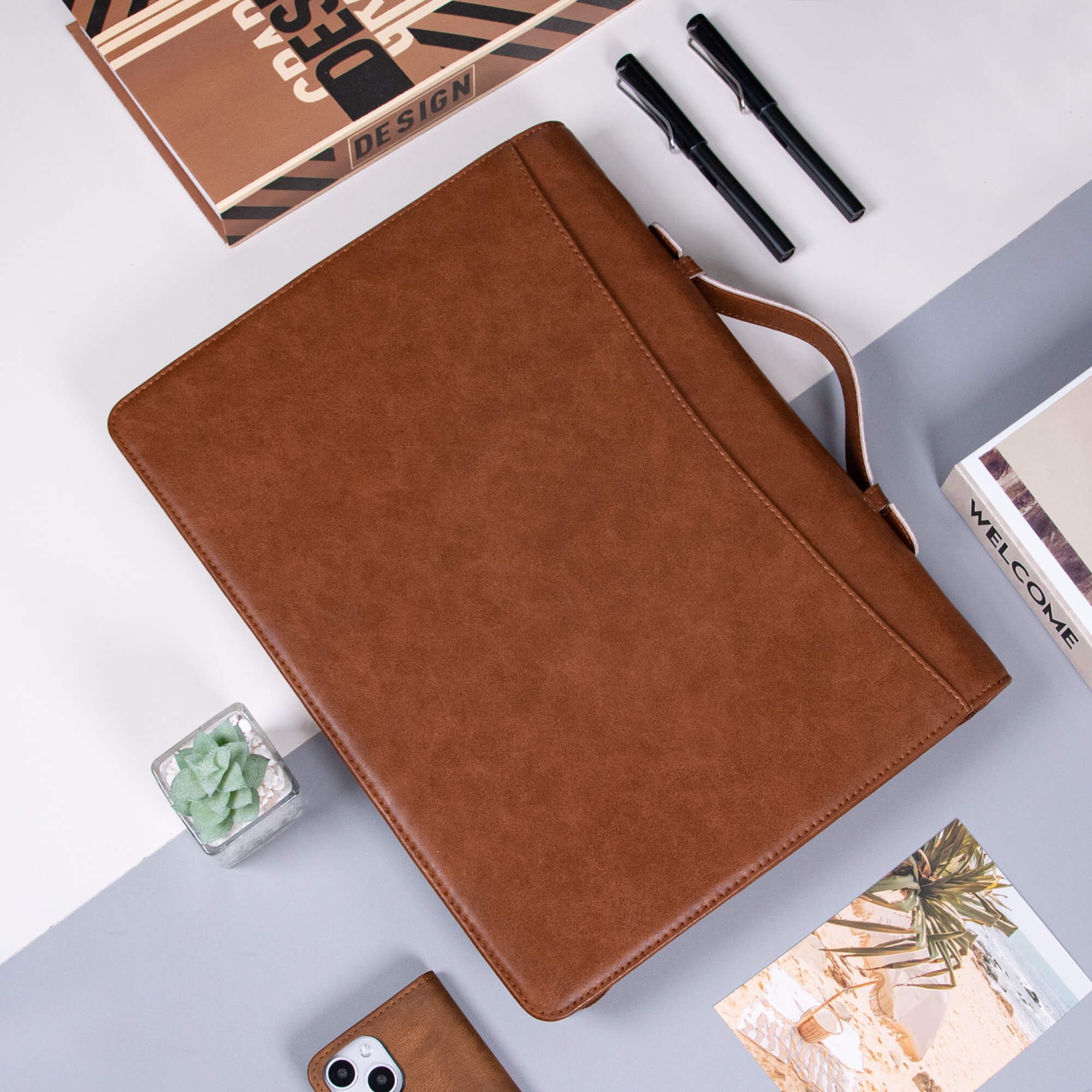 Name&logo Engraved Vegan Leather Portfolio,personalized Business ...