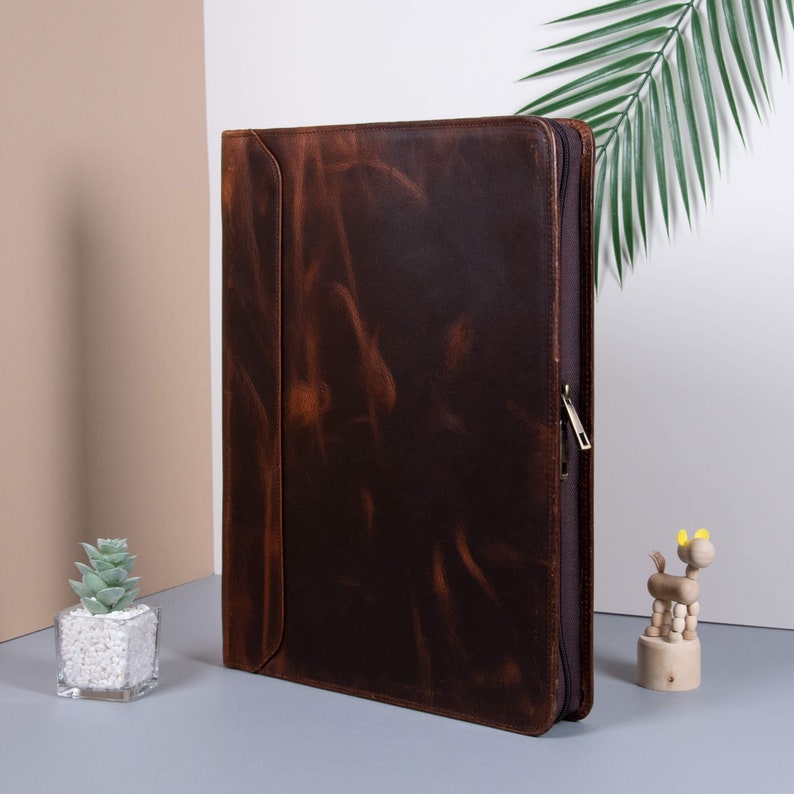 Name& Logo Engraved Genuine Leather Portfolio, 3-ring Binder Personalized A4 Notepad Folder ...