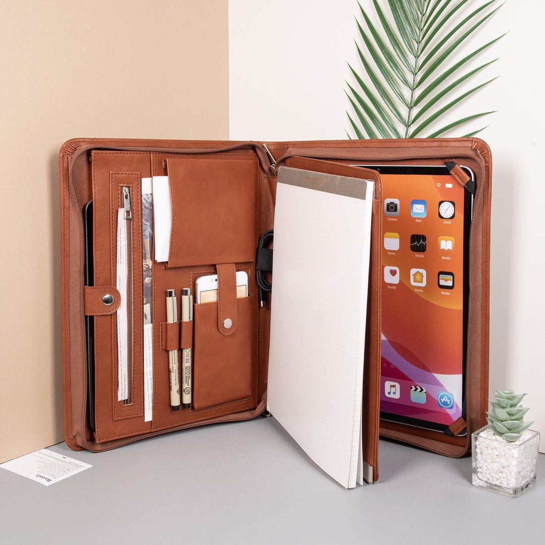 Personalized Brown Pu Leather Portfolio,a4 Document Holder With iPad ...
