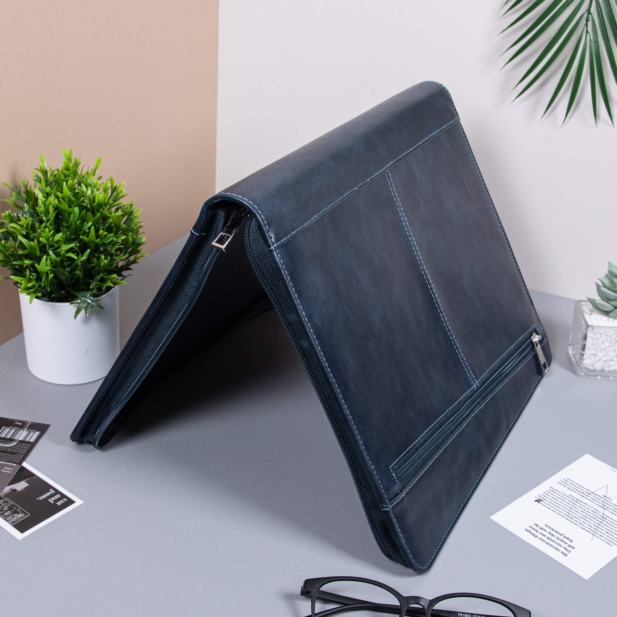 Navy Blue Leather Portfolio Organizer,personalized Pu Leather Padfolio ...