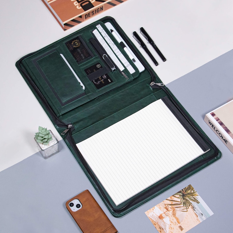 Personalized Dark Green Pu Leather Portfolio,custom Notepad Holder With ...