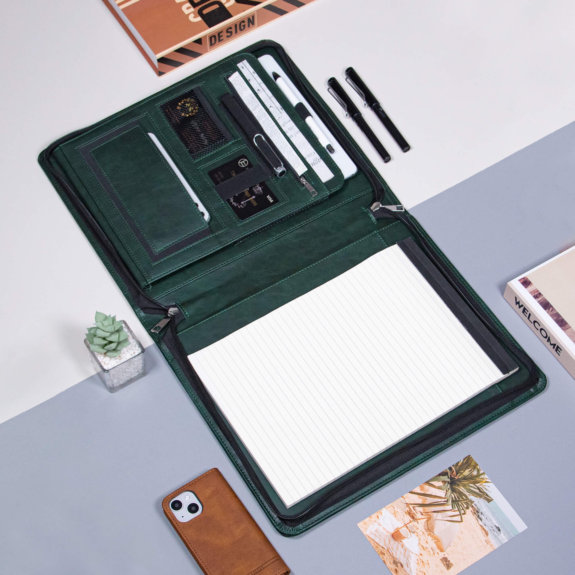 Personalized Dark Green Pu Leather Portfolio,custom Notepad Holder With ...