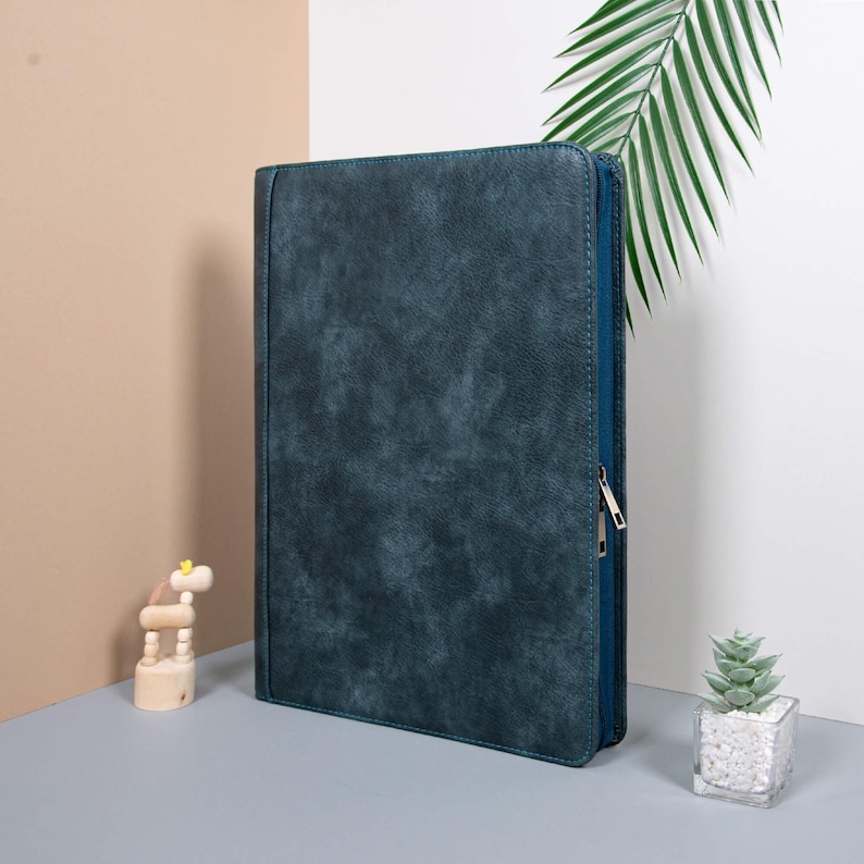 3-ring Binder Vintage Blue Portfolio,leather Business Organizer ...