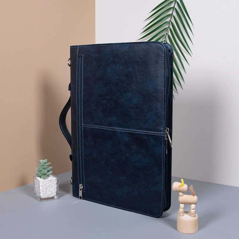 Personalized Navy Blue Leather Portfolio,engraved Portfolio for Him ...