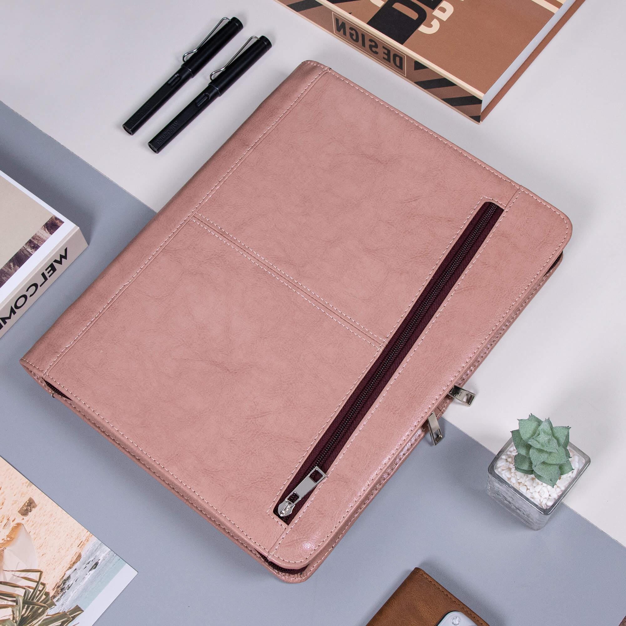 Custom Pink Vegan Leather Portfolio,office Leather Padfolio for Women ...