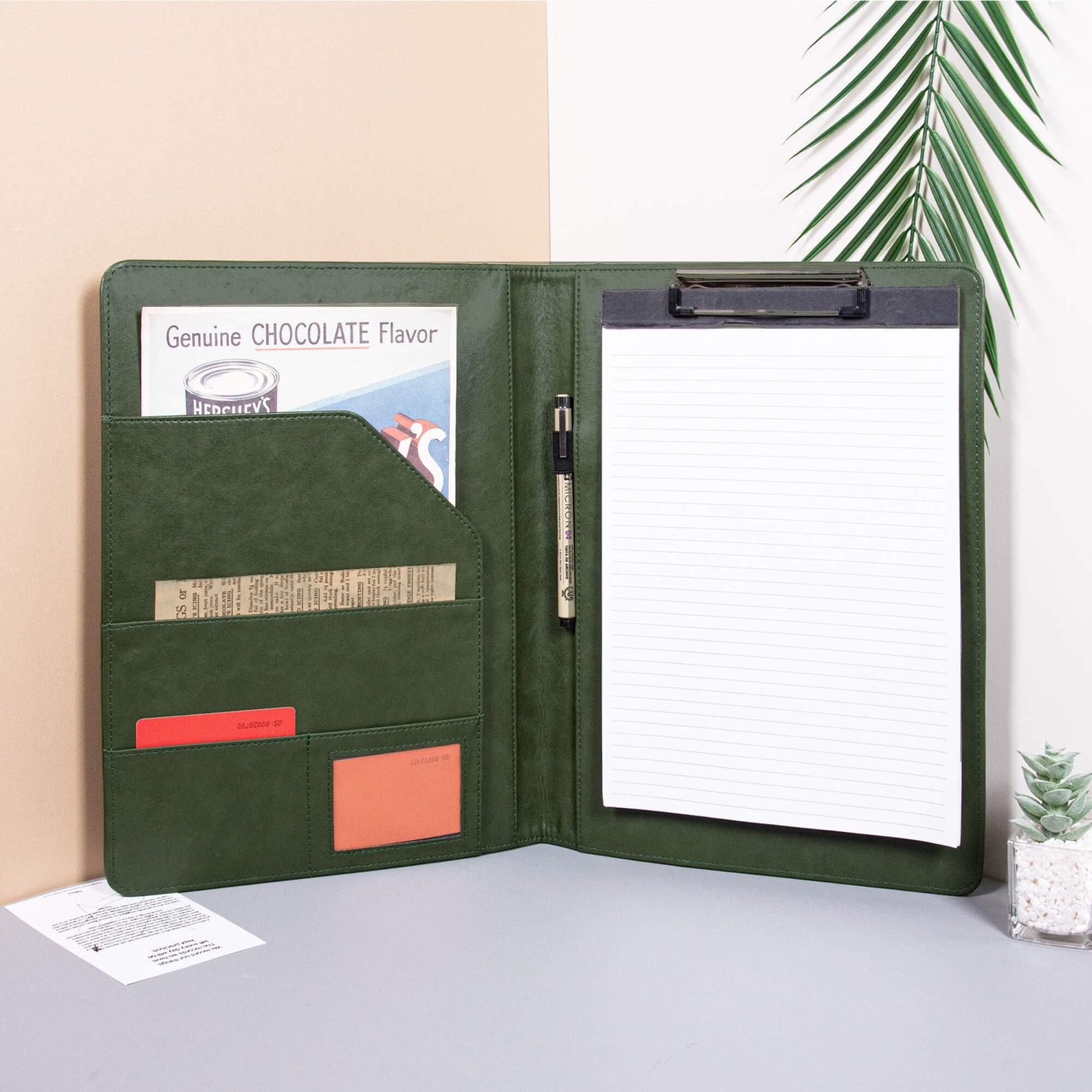 Personalized Vegan Leather Journal With Clipboard,custom Green Leather ...