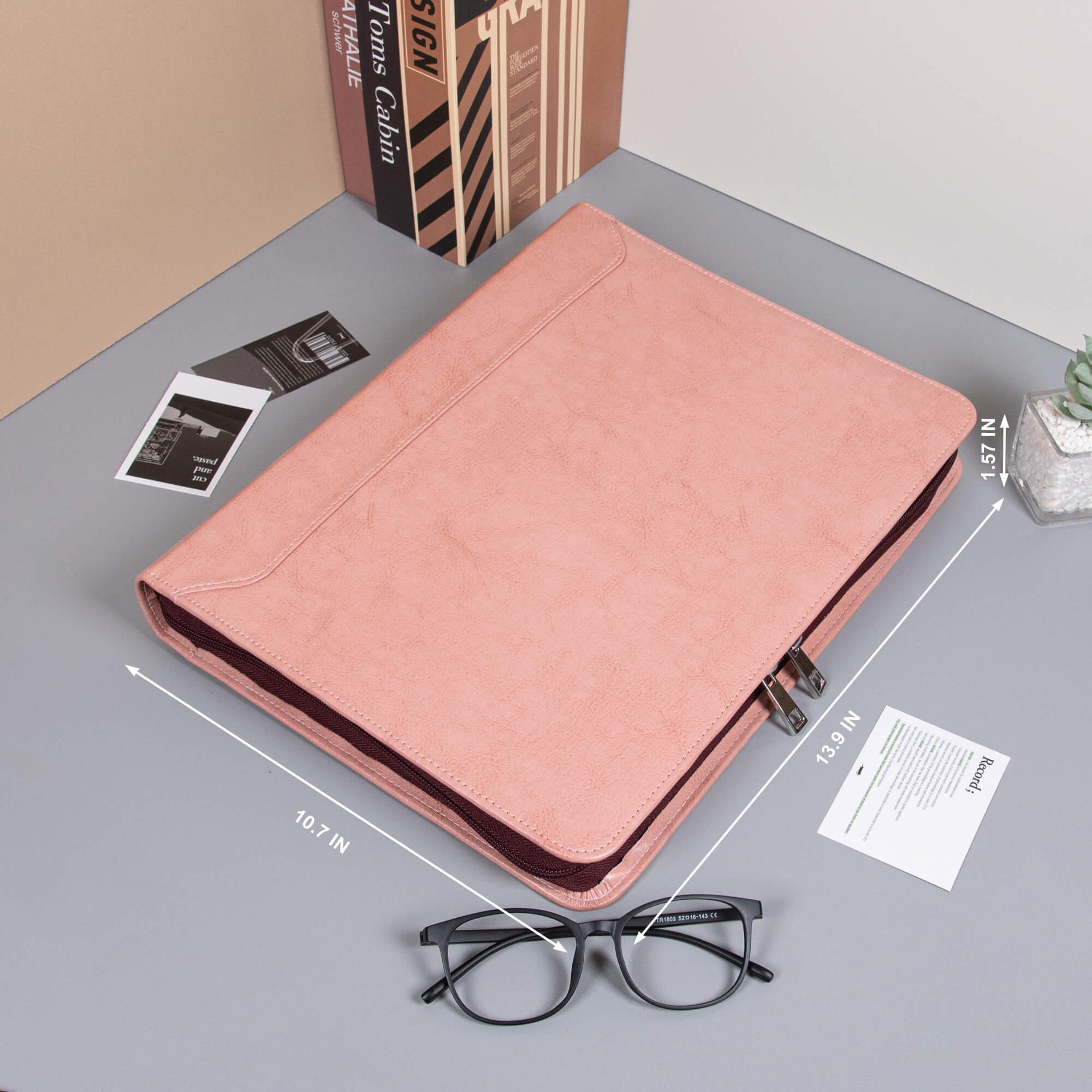 Personalized Pink Leather Portfolio With 3R Binder, Zippered Document ...