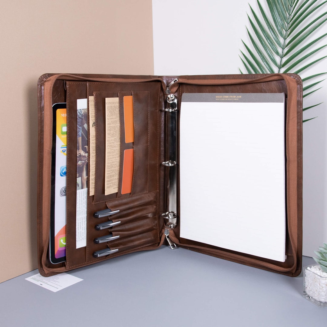 Engraved Business PU Leather Portfolio With Zipper, Personalized Folder ...