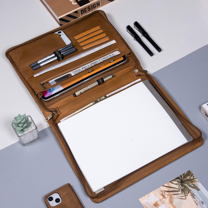 Engraved Brown Crazy Horse Leather Portfolio,personalized Office ...