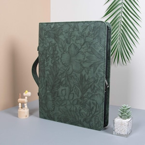 Customizable Embossed Leather Portfolio,3-ring Binder Document ...