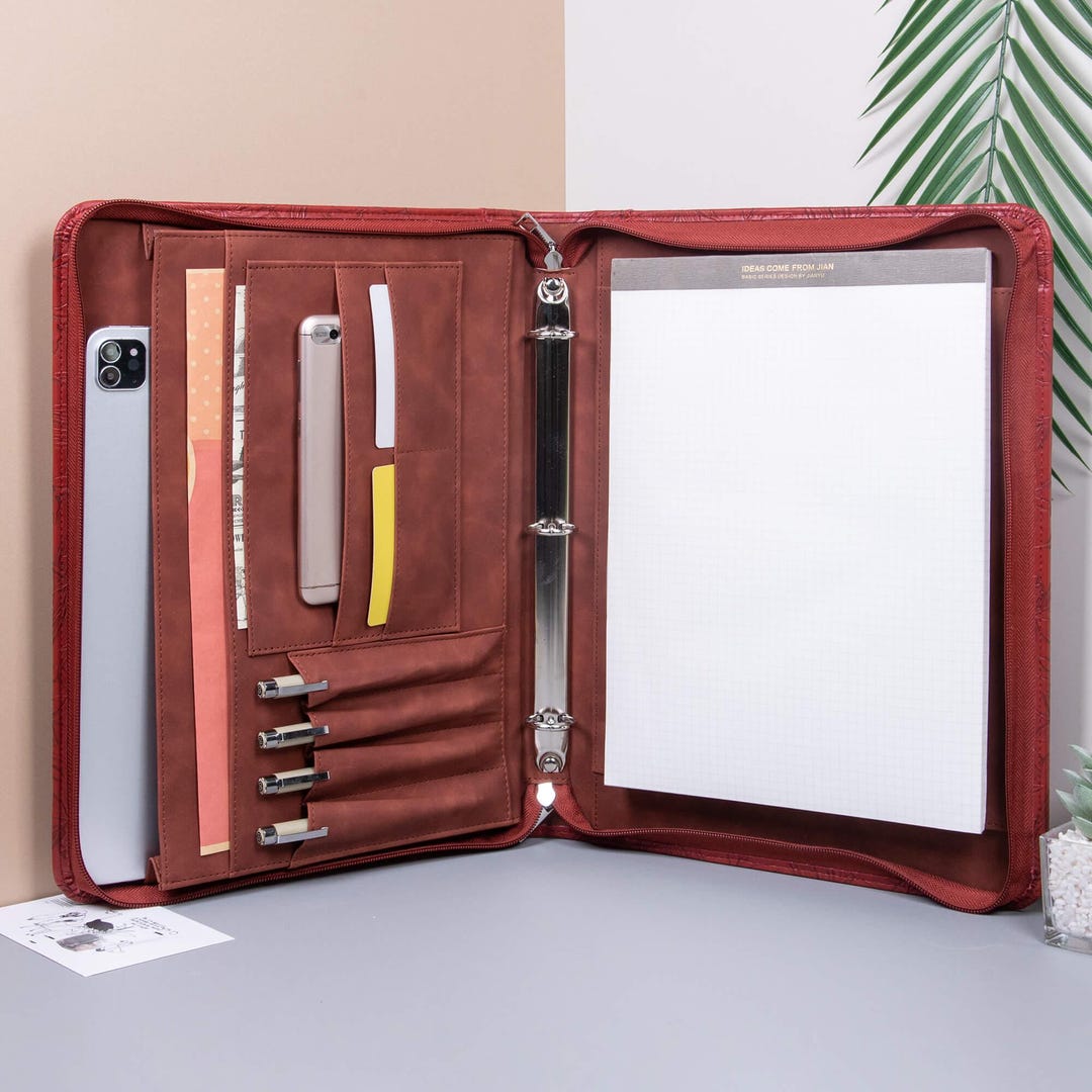 Personalized Red Leather Padfolio Folders,embossing Leather Portfolio ...