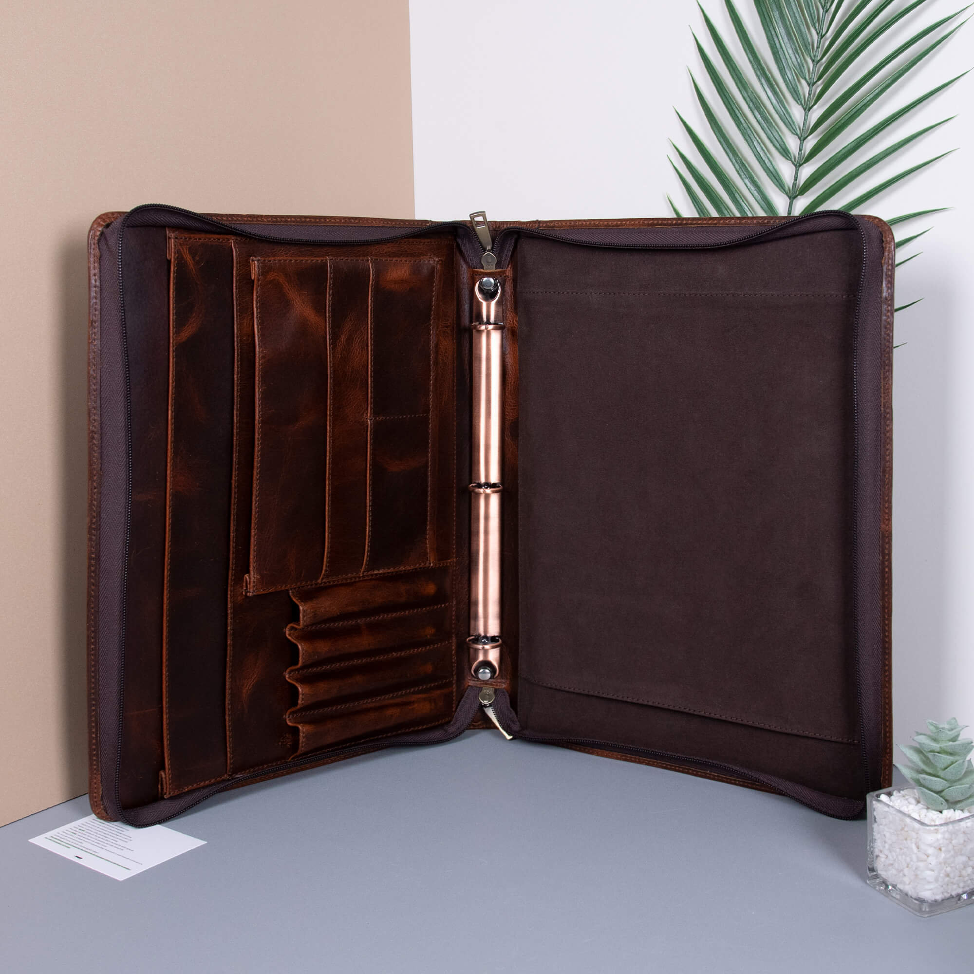 Name& Logo Engraved Genuine Leather Portfolio With Zipper, 3R Binder ...