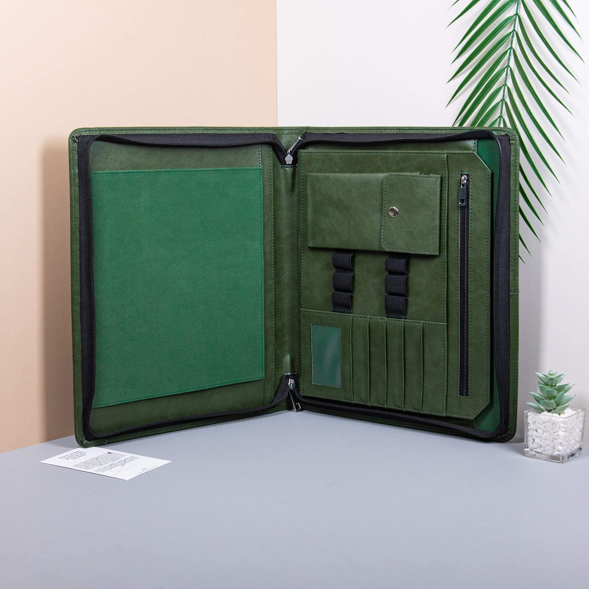 Personalized Vegan Leather Portfolio for Left-handed,custom Green ...