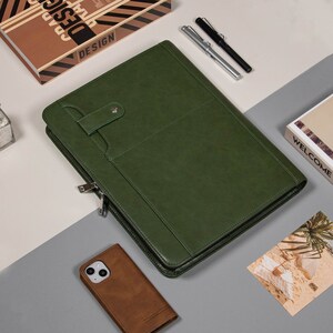 Personalized Vegan Leather Portfolio, Custom Green Leather Portfolio ...