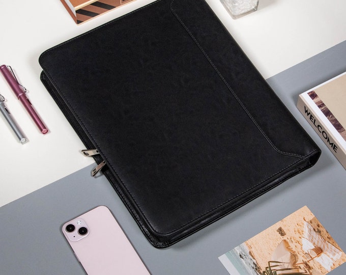 A4 VEGAN Leather Personalized Portfolio Compendium With Zipper ...