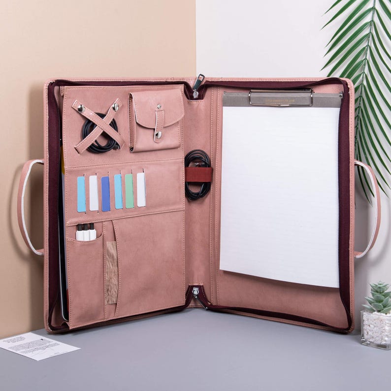 Personalized Vegan Leather Portfolio, Large Size Leather Padfolio ...