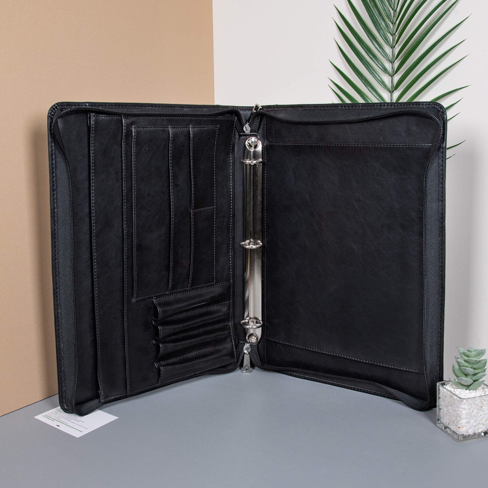 Monogramed Leather Padfolio With Zipper for Her, Custom Black Portfolio ...