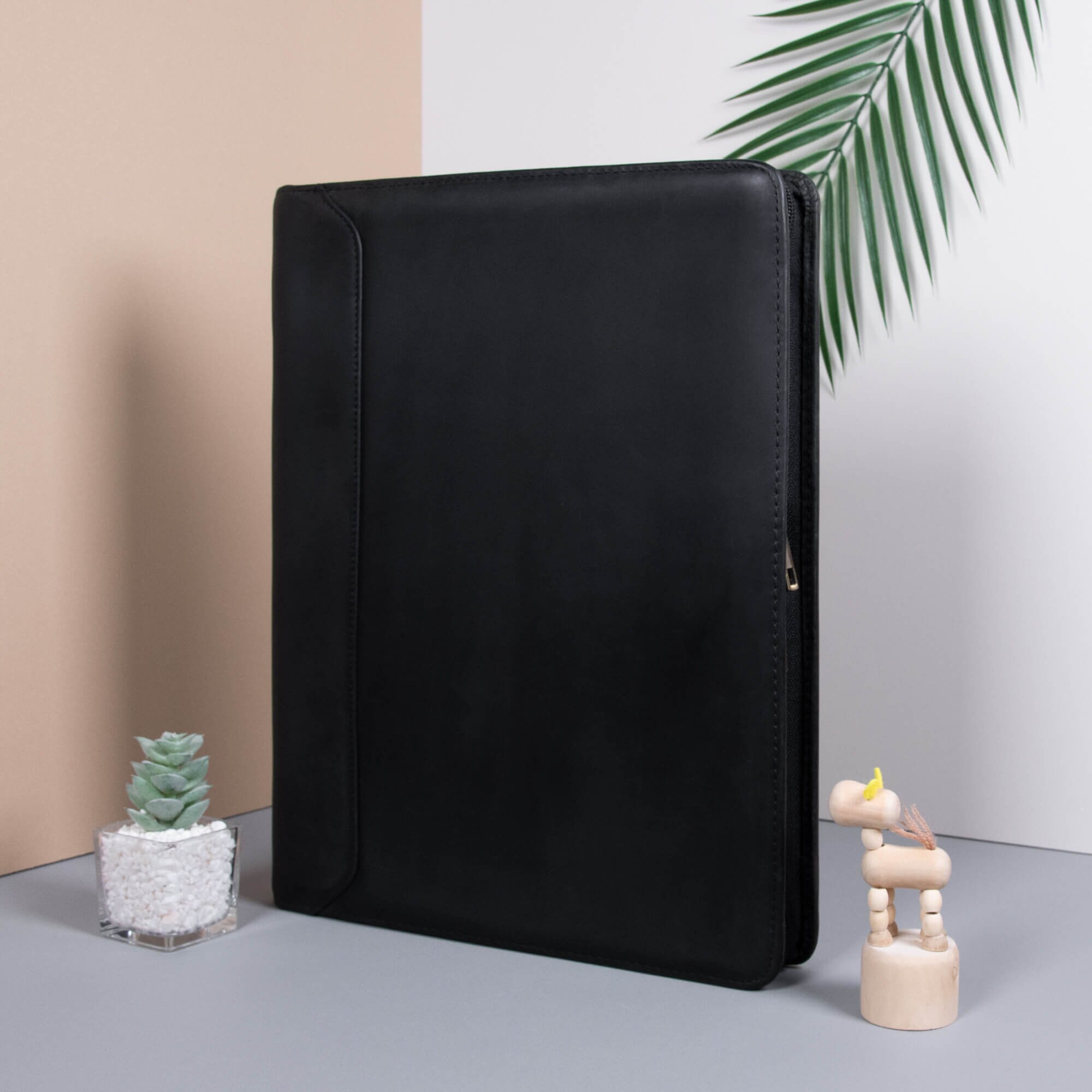 Personalized Black Crazy Horse Leather Portfolio With 3R Binder, Office ...