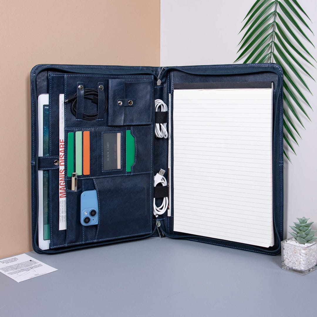 Customized Leather Portfolio With Handle, Personalized Leather Shoulder ...