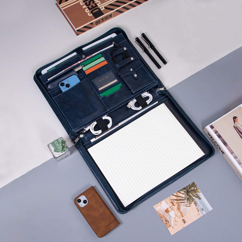 Personalized Navy Blue Leather Portfolio,engraved Portfolio for Him ...