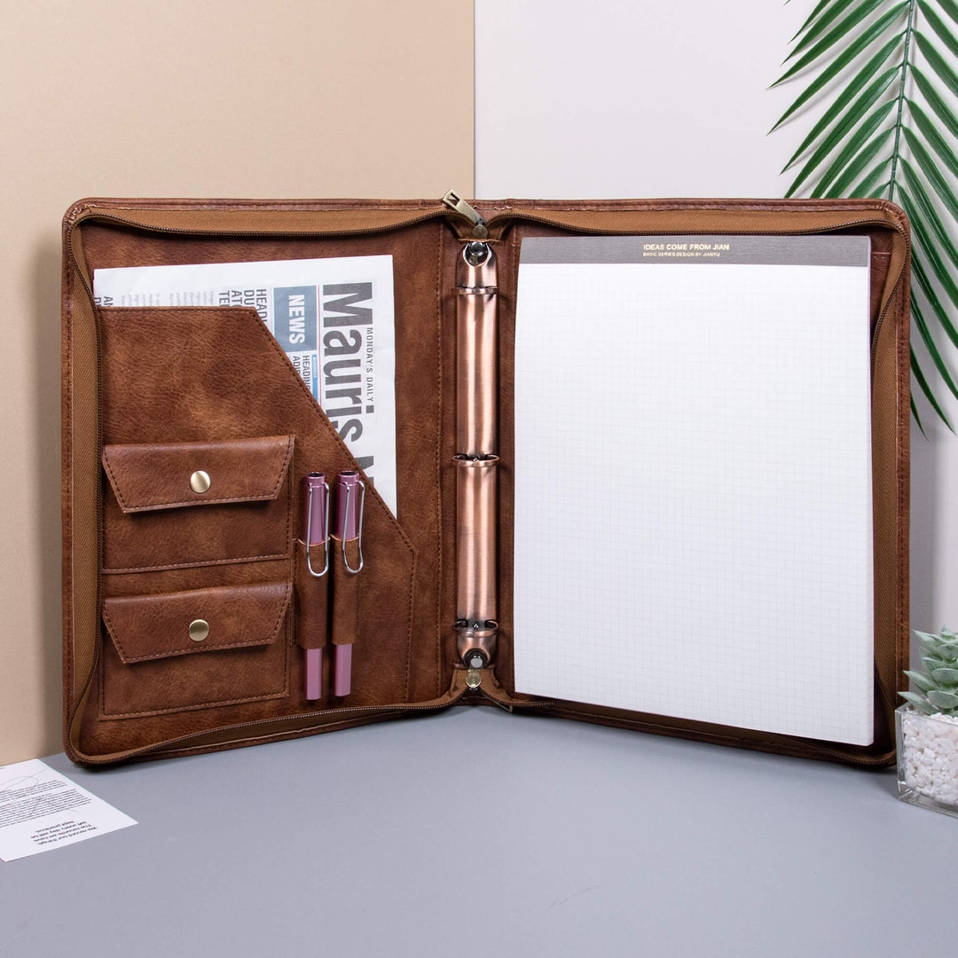 Engraved Vintage Brown Leather Portfolio,office Padfolio With 3ring ...