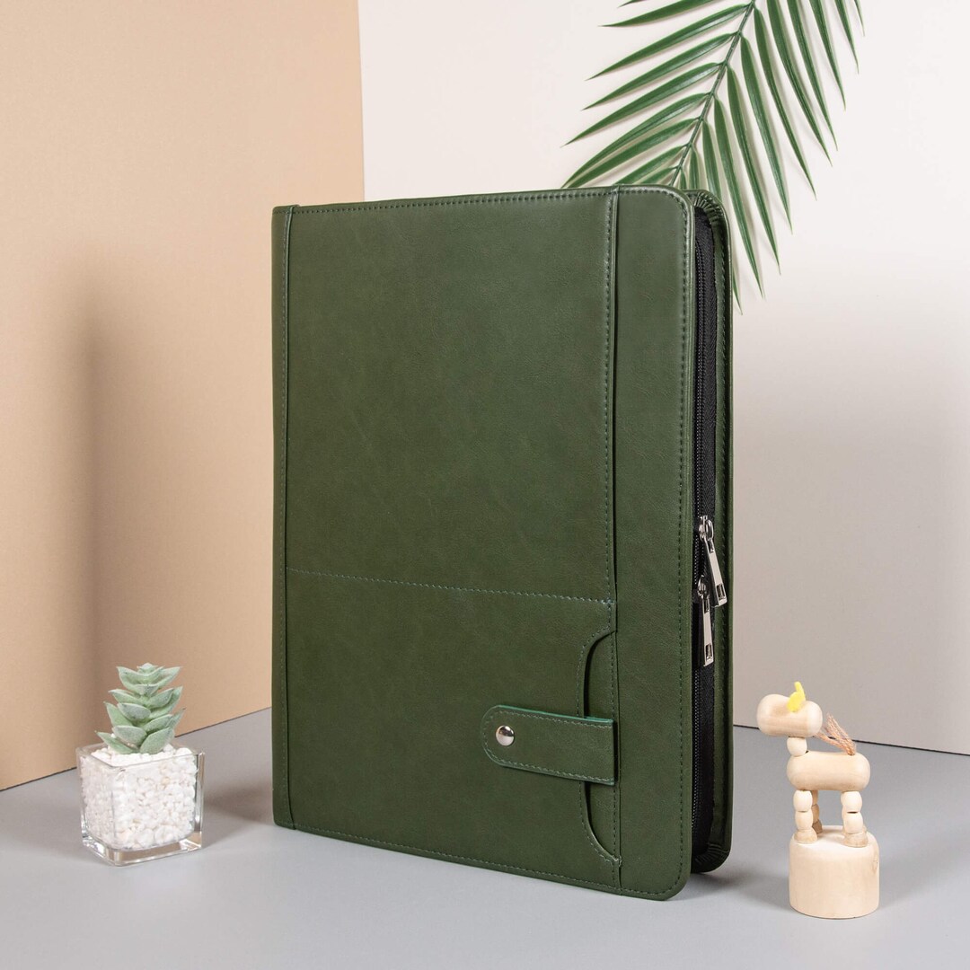 Personalized Vegan Leather Portfolio, Custom Green Leather Portfolio ...