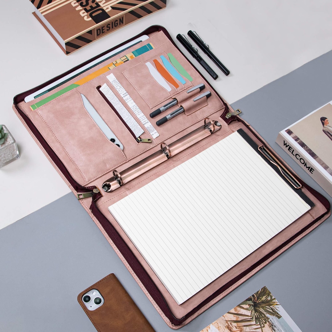 3-ring Binder Leather Portfolio Personalized,custom Padfolio With ...