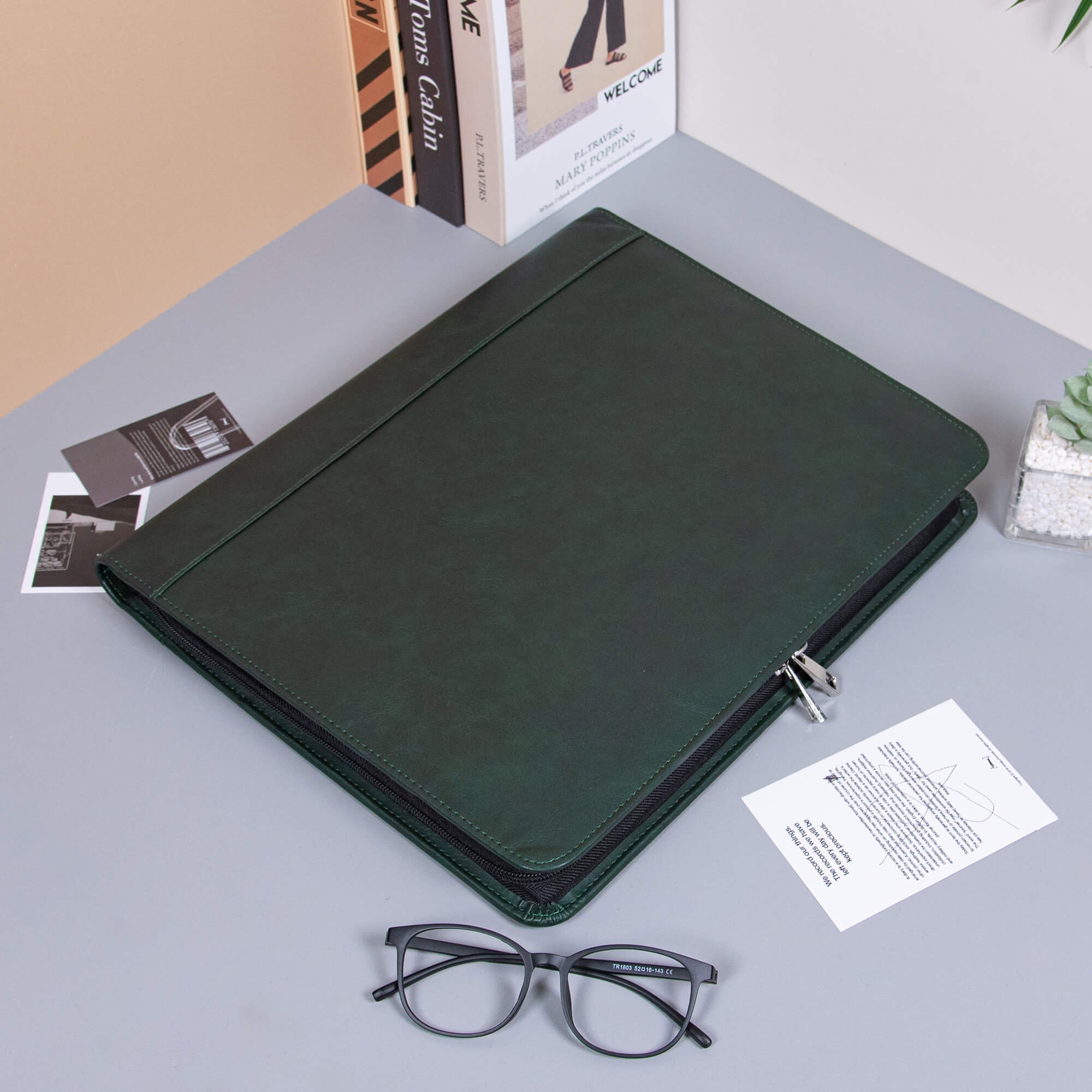 Personalized Dark Green Pu Leather Portfolio,custom Notepad Holder With ...