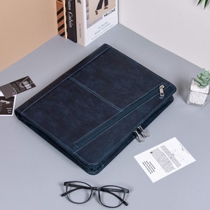 Navy Blue Leather Portfolio Organizer,personalized Pu Leather Padfolio ...
