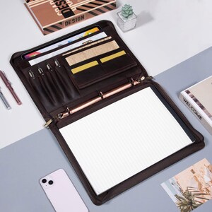 3-R Binder Dark Brown Crazy Horse Leather Portfolio With Zipper ...