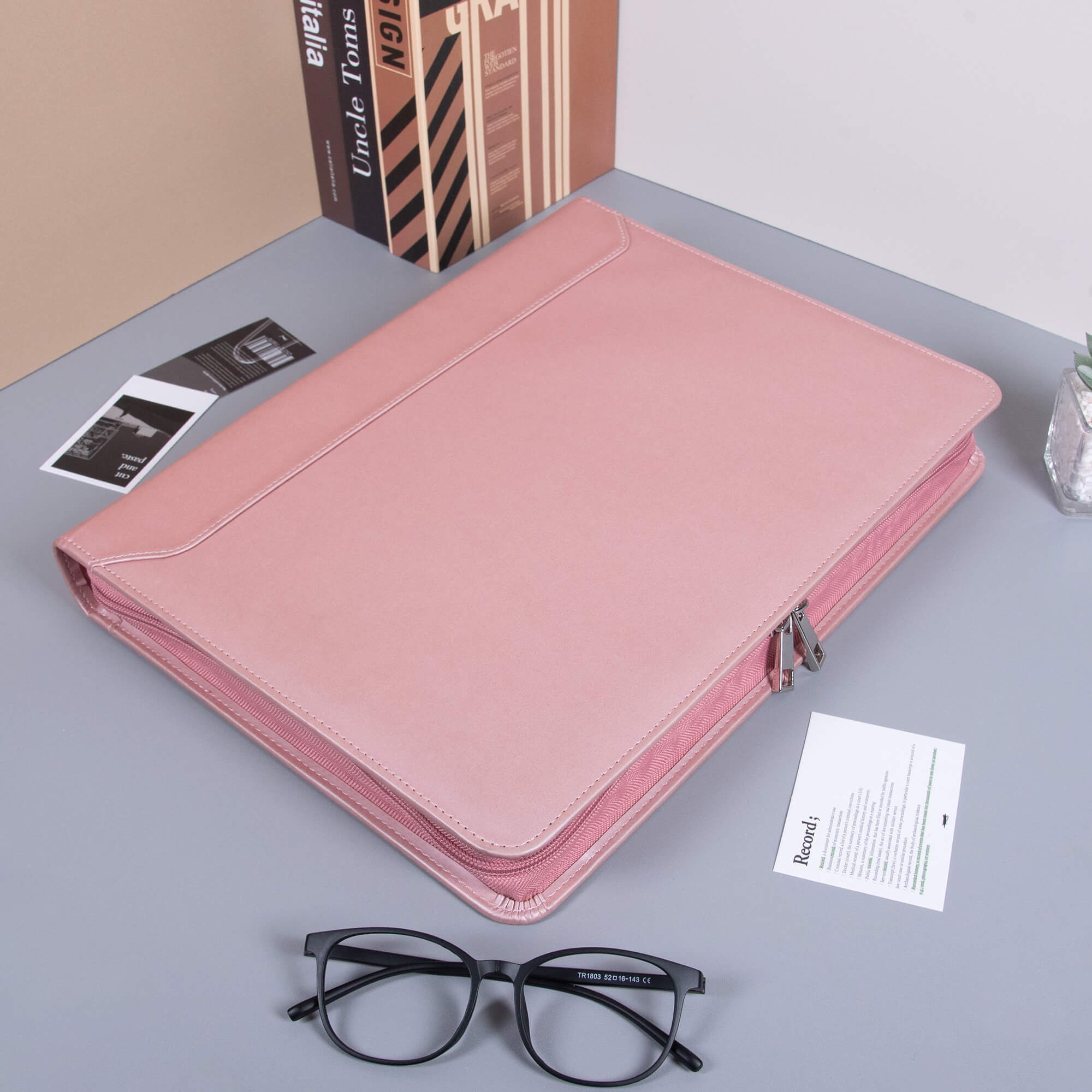 Personalized Pink PU Leather Portfolio for Women,3 Ring Binder Notepad ...