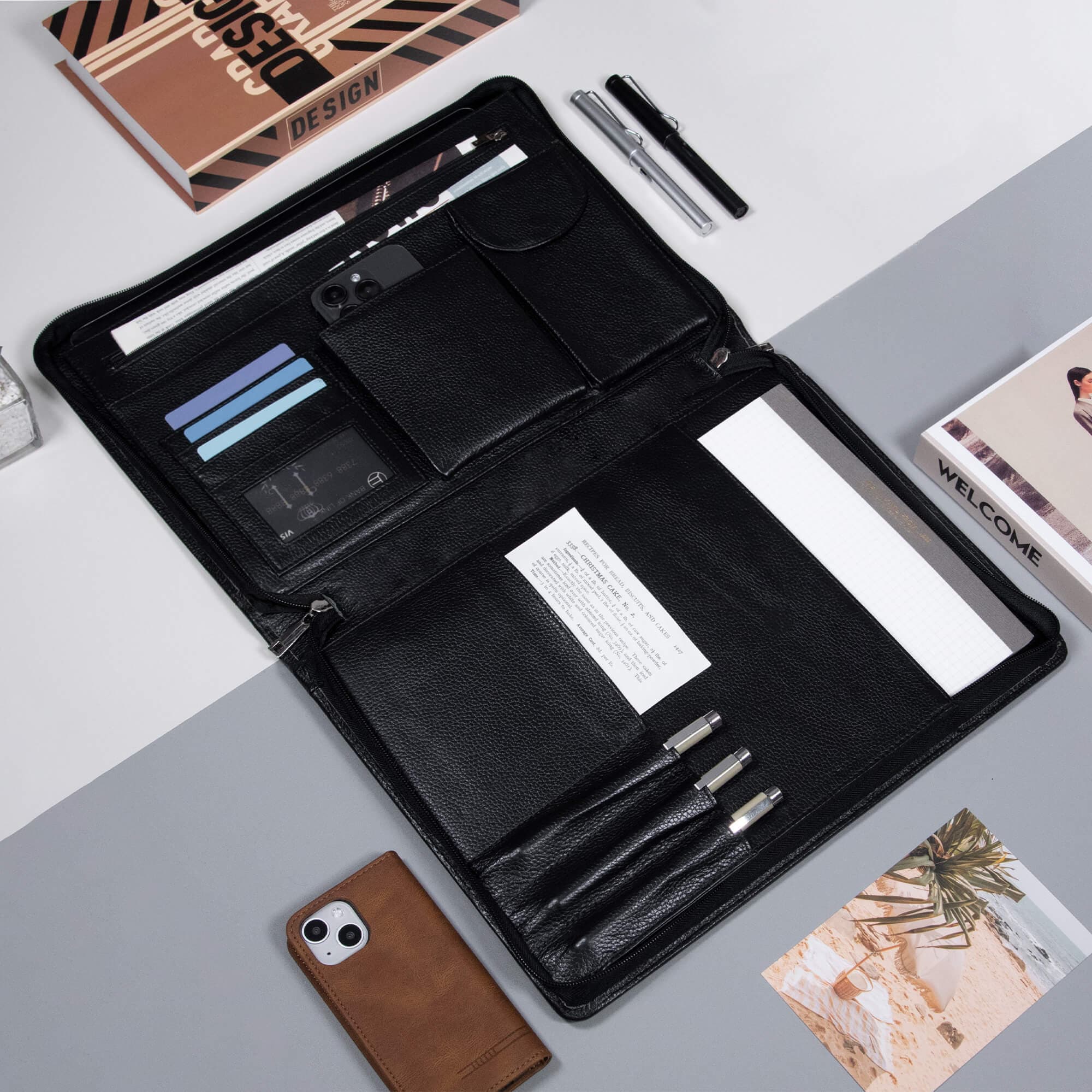 Personalized A4 Black Full Cowhide Portfolio,embossed Genuine Leather ...