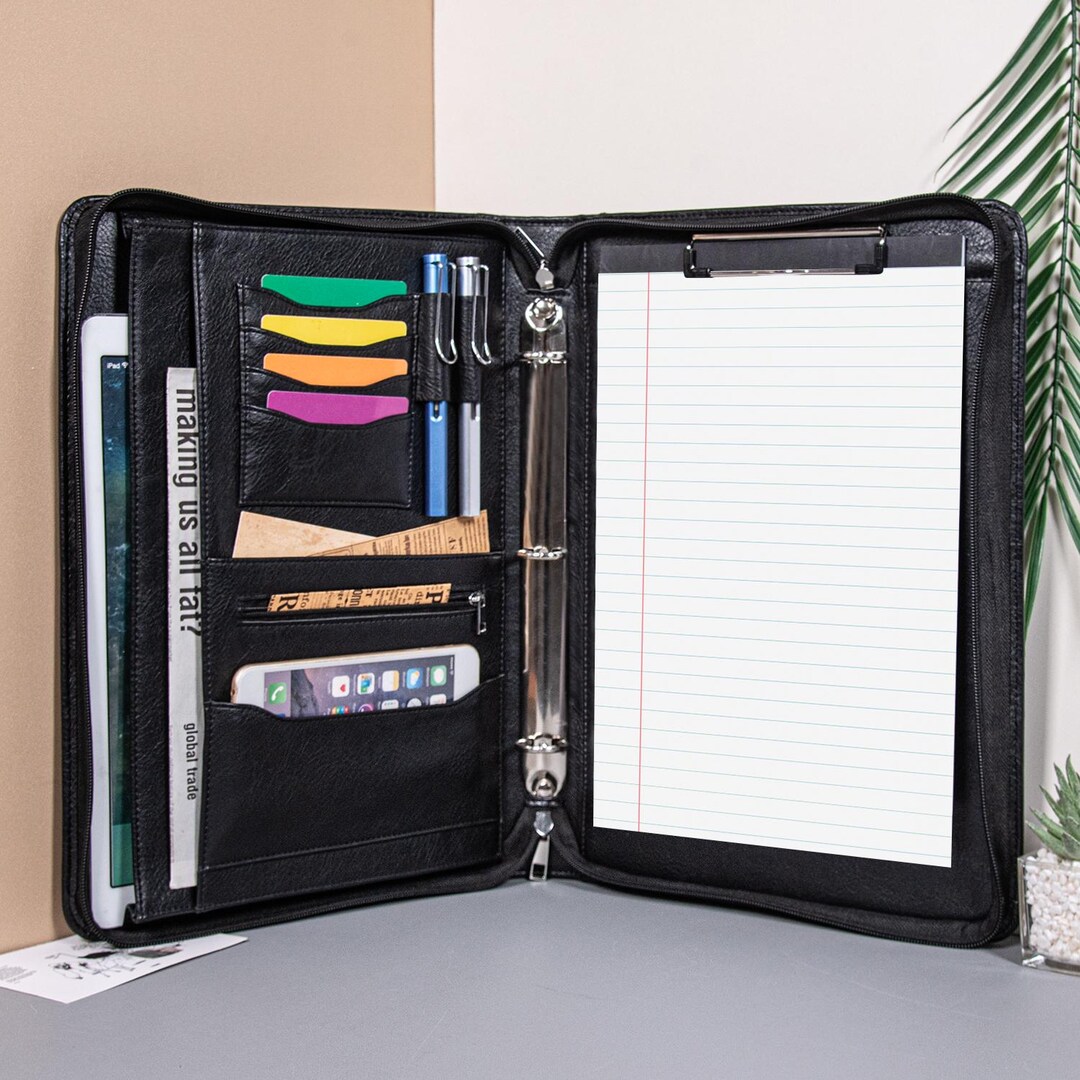 Custom Leather Portfolio, Vintage Office Padfolio With Clipboard, 3 ...