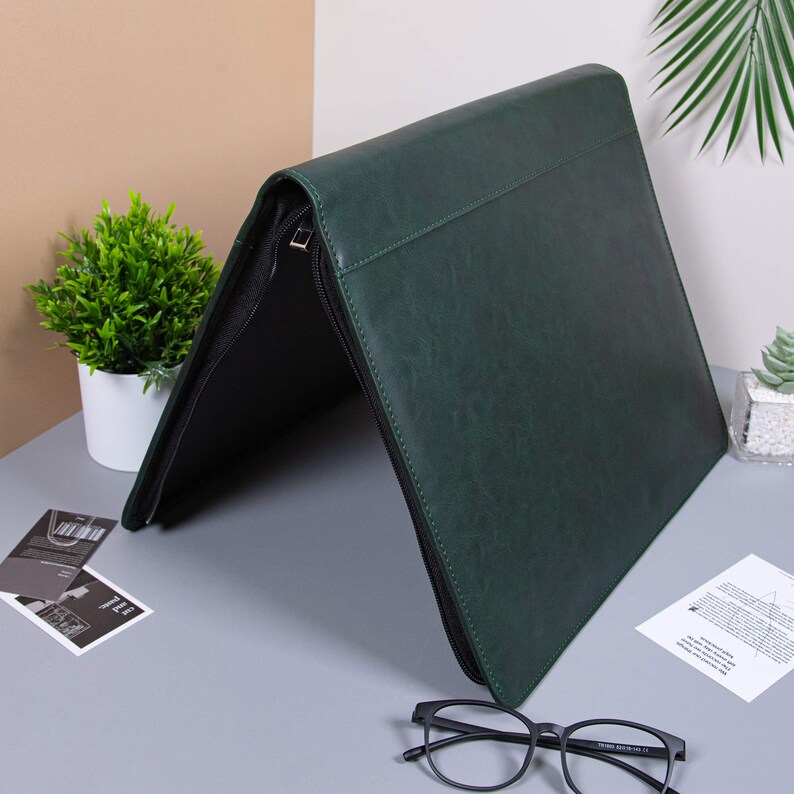 Personalized Dark Green Pu Leather Portfolio,custom Notepad Holder With ...