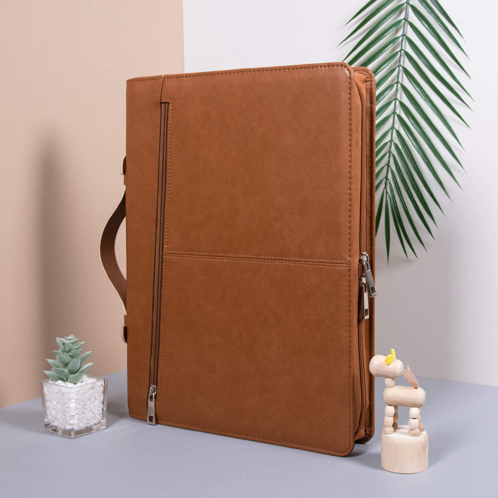 Engraved Brown Vegan Leather Portfolio,leather Organizer With Handle,a4 ...