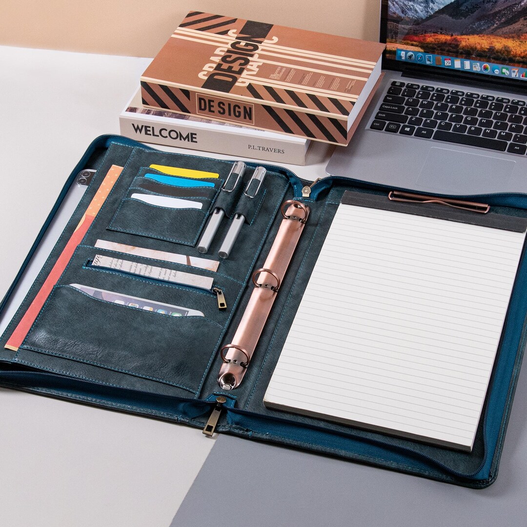 3-ring Binder Vintage Blue Portfolio,leather Business Organizer ...