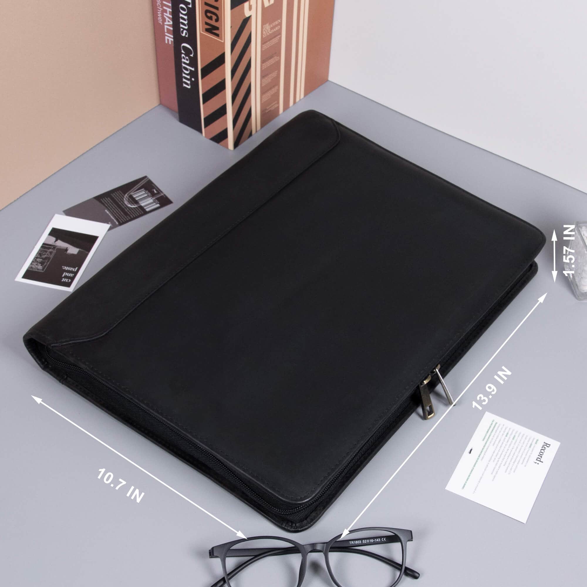 Personalized Black Crazy Horse Leather Portfolio With 3R Binder, Office ...