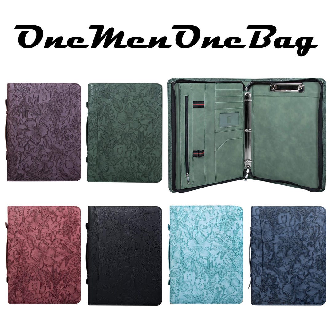 Customizable Embossed Leather Portfolio,3-ring Binder Document ...