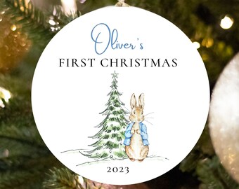 Personalized Baby's First Christmas Ornament 2023, Bunny Ornament ...