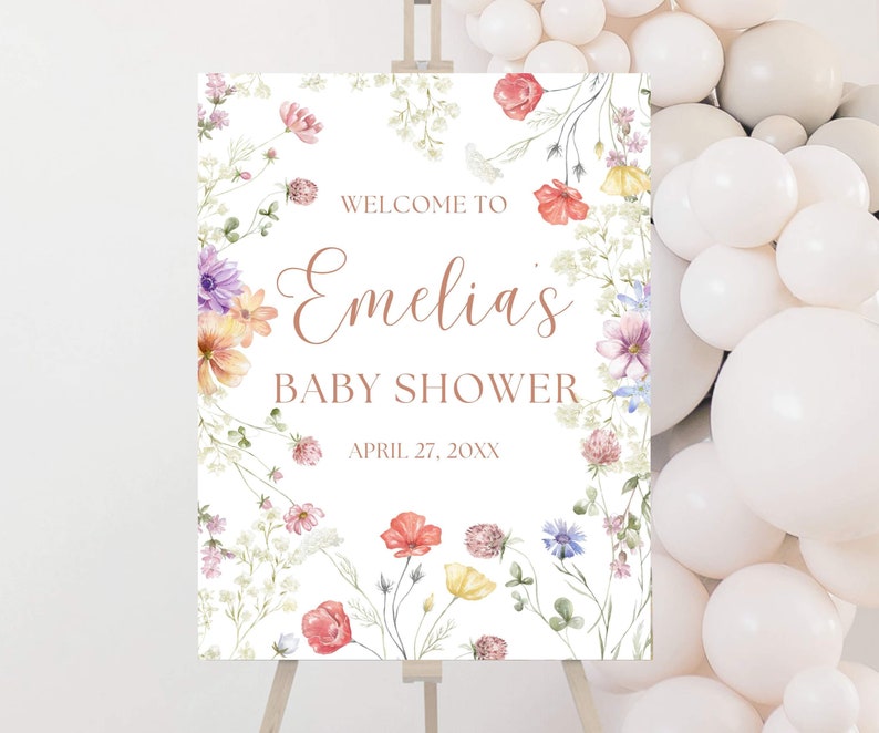 Wildflower Baby Shower Welcome Sign, Floral Baby in Bloom Welcome ...