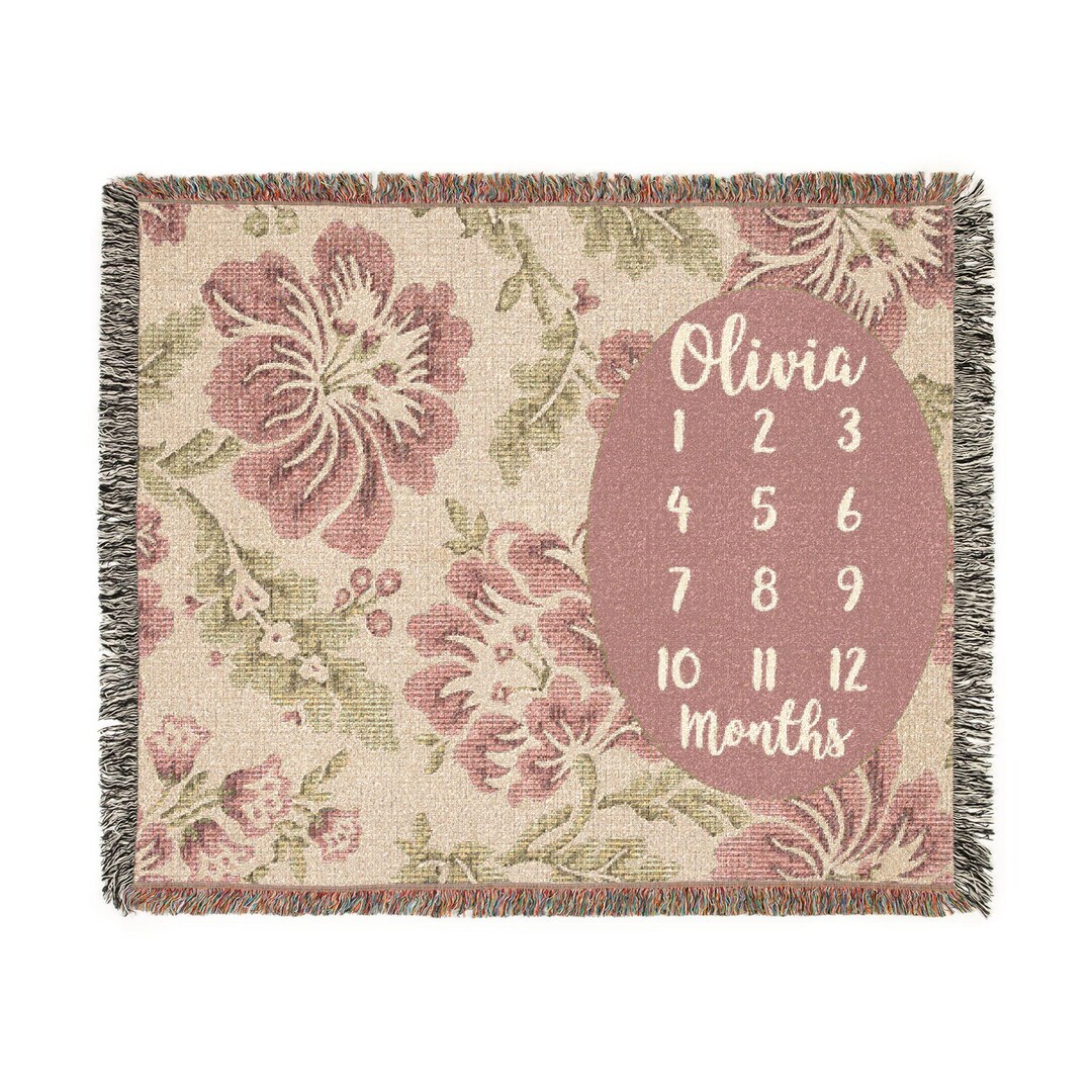 Wild Flower Baby Milestone Woven Blanket, Personalized Calendar Monthly ...