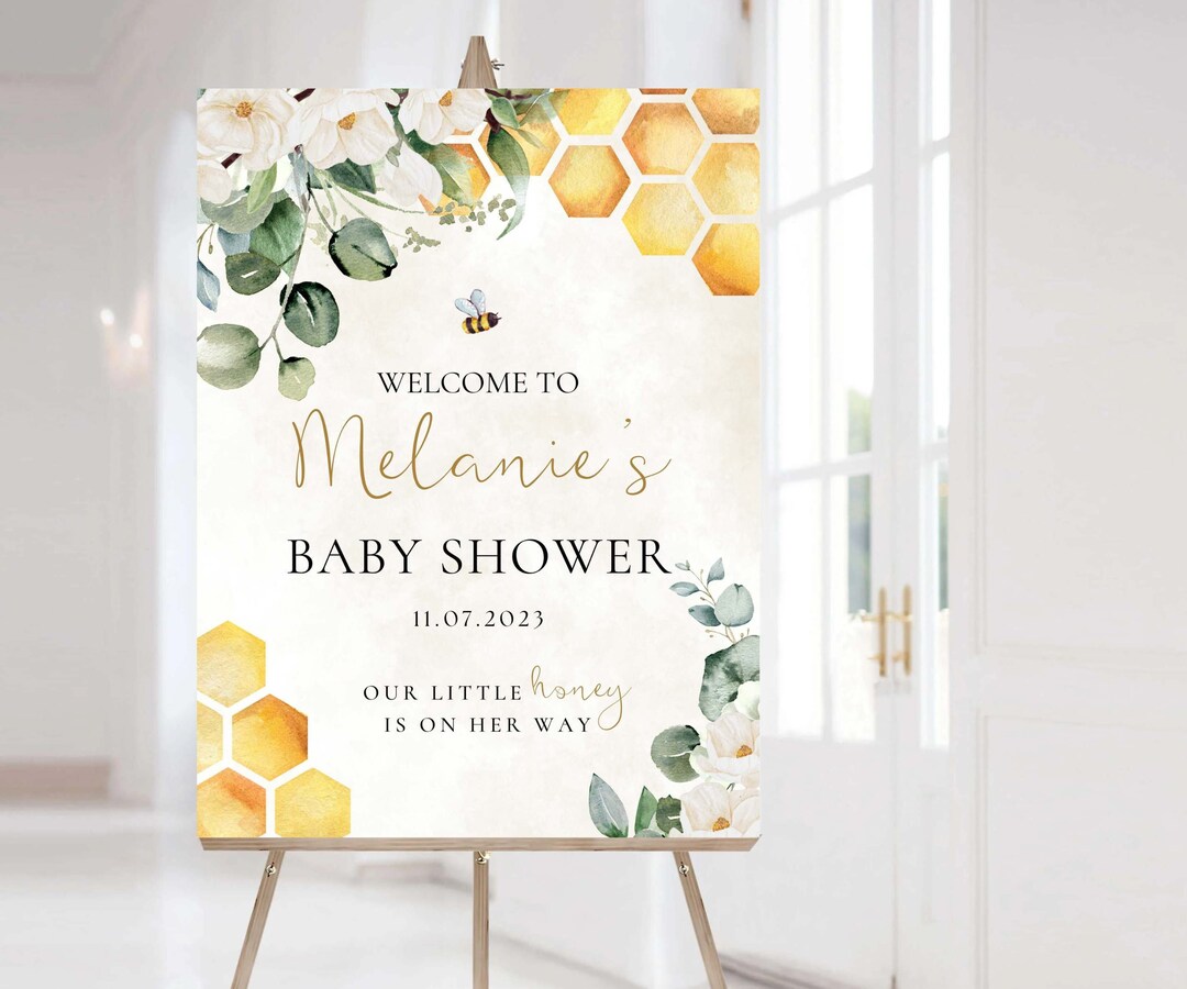 Honeycomb Baby Shower Welcome Sign, Honey Bee Yard Party Poster, Floral ...